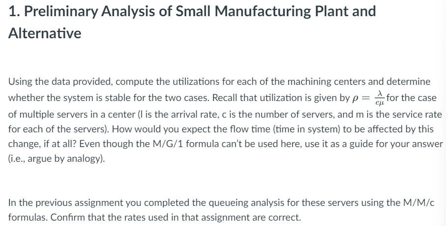 Small Manufacturing Plant with Three Machining | Chegg.com