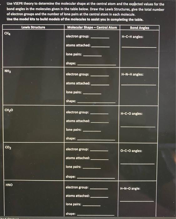 Solved Use VSEPR theory to determine the molecular shape at | Chegg.com