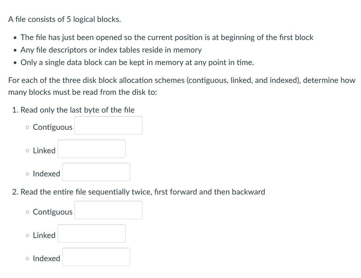 Solved A file consists of 5 logical blocks. • The file has | Chegg.com