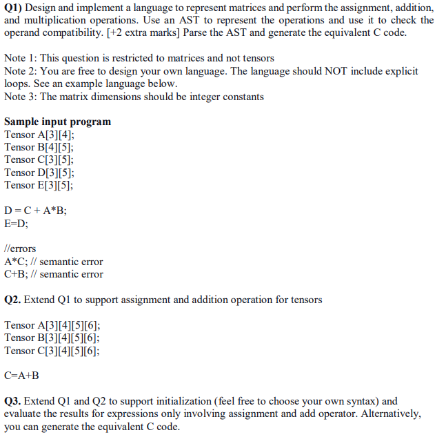 Q1) Design and implement a language to represent | Chegg.com