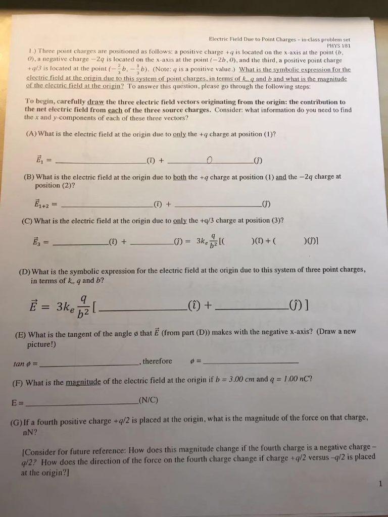 Solved Electric Field Due to Point Charges - in-class | Chegg.com