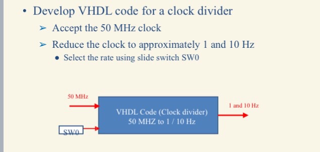 Solved Develop VHDL code for a clock divider > Accept the 50 | Chegg.com Solved Develop VHDL code for a clock divider > Accept the 50 | Chegg.com