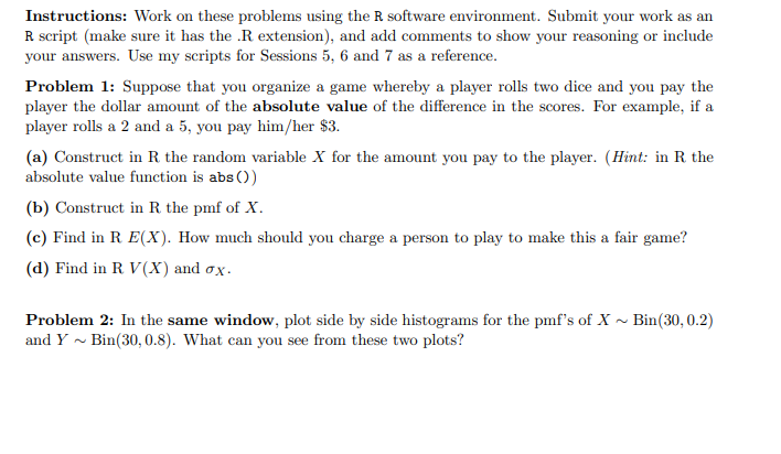 Instructions: Work on these problems using the R | Chegg.com