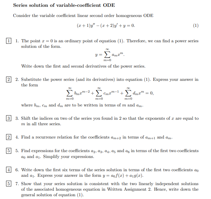 Series solution of variable-coefficient ODE Consider | Chegg.com
