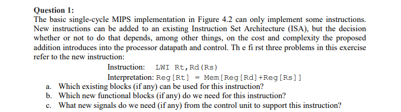 Solved Question 1 The Basic Single Cycle Mips 