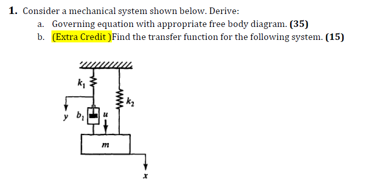 Solved 1. Consider a mechanical system shown below. | Chegg.com