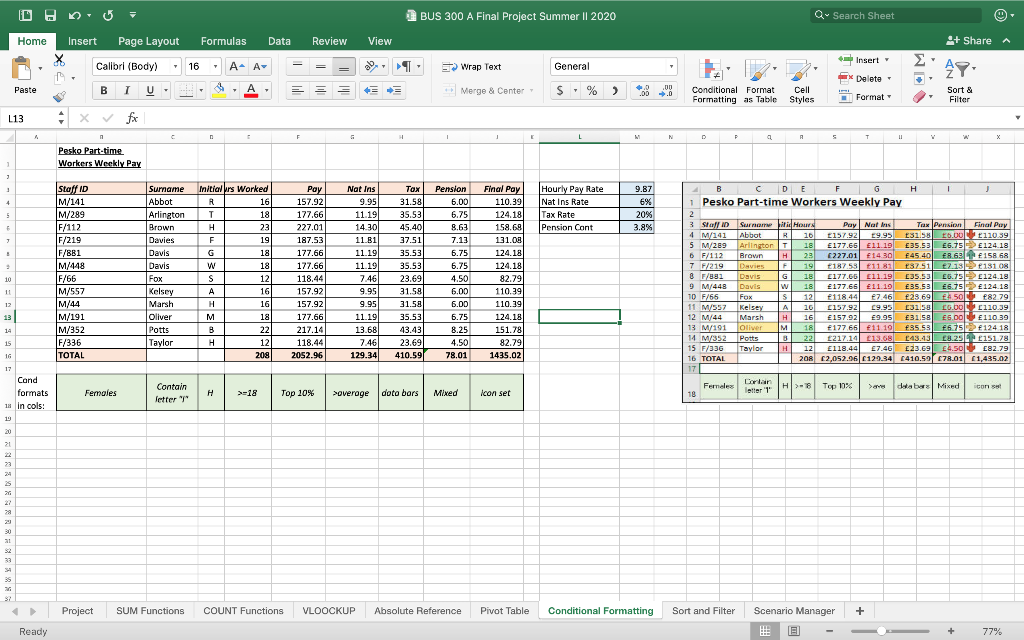 business computing - excel sheet and excel formulas. | Chegg.com