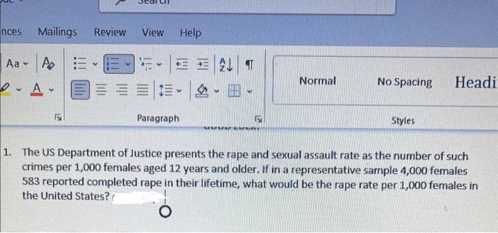 Solved The US Department of Justice presents the rape and | Chegg.com