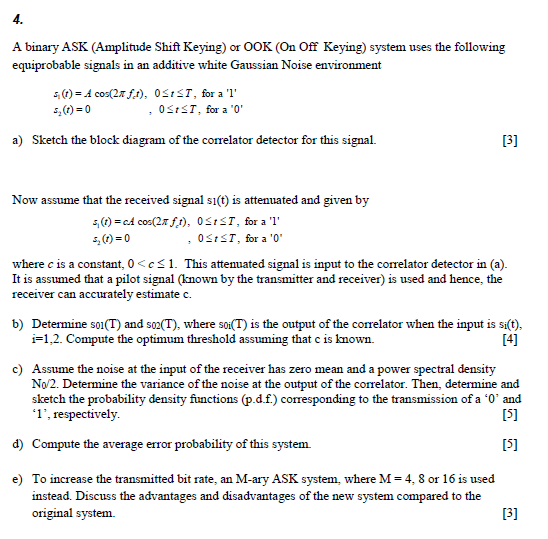 Solved A binary ASK (Amplitude ﻿Shift Keying) or ﻿OOK (On | Chegg.com