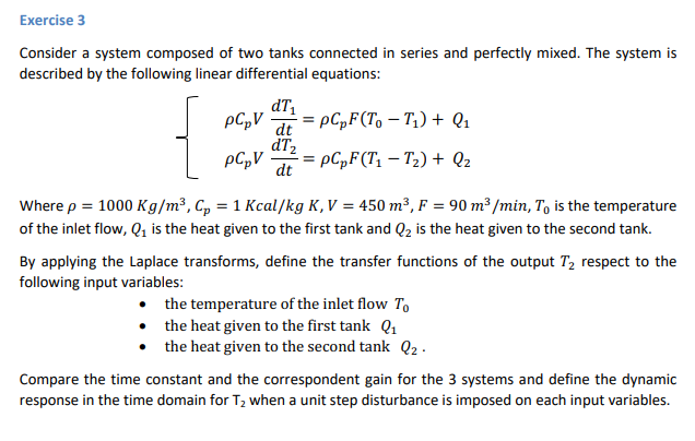 Solved Exercise 3 Consider a system composed of two tanks | Chegg.com