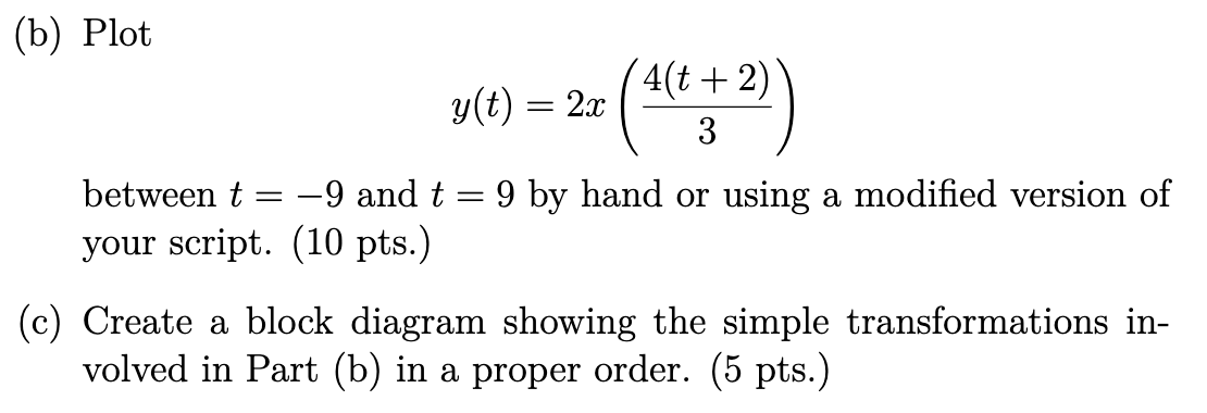 Solved (b) Plot y(t)=2x(34(t+2)) between t=−9 and t=9 by | Chegg.com