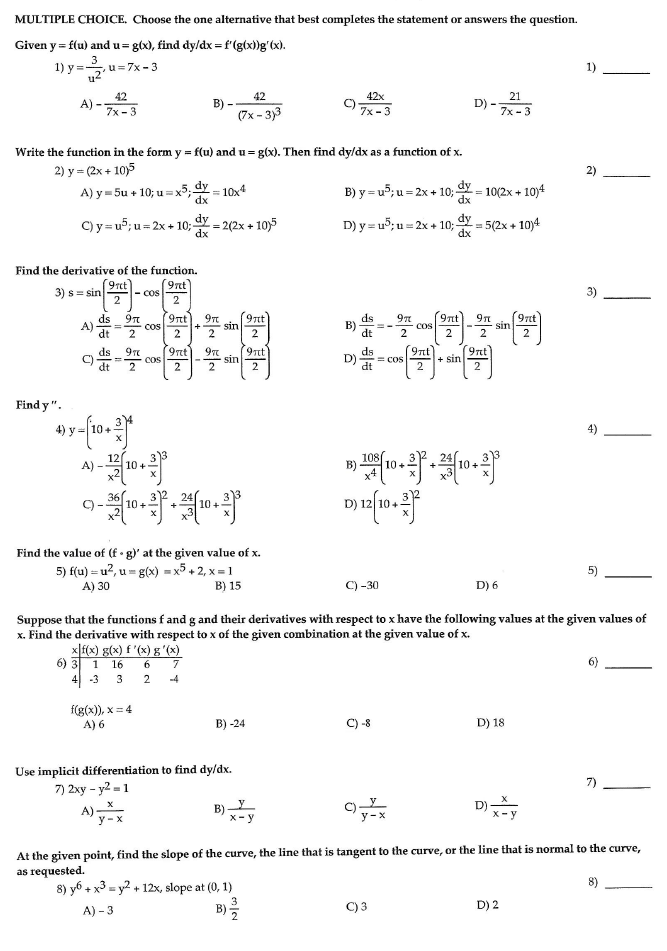 Solved MULTIPLE CHOICE. Choose the one alternative that best | Chegg.com