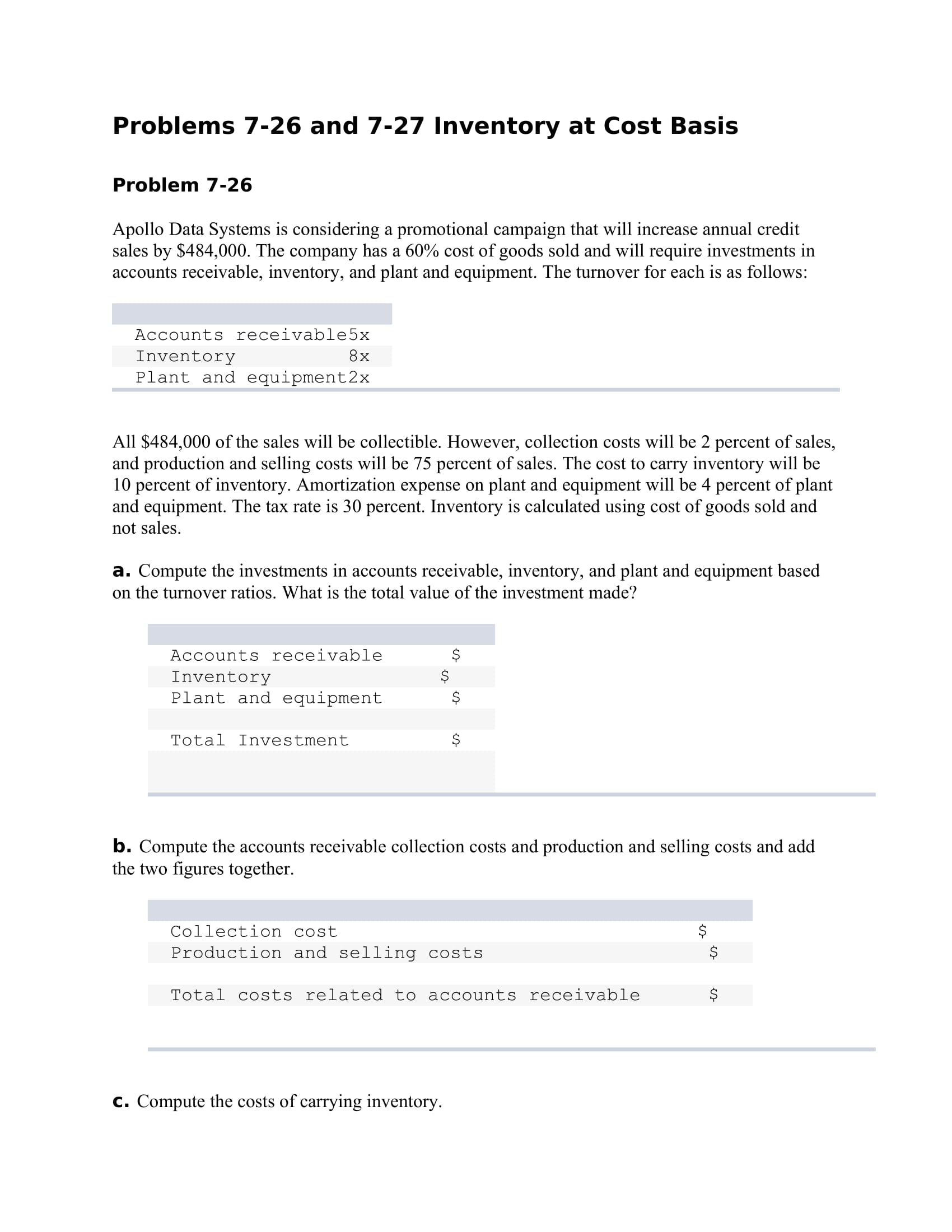 Solved Problems 7-26 and 7-27 Inventory at Cost Basis | Chegg.com