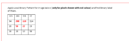 Solved Apply Local Binary Pattern for image below (only for | Chegg.com