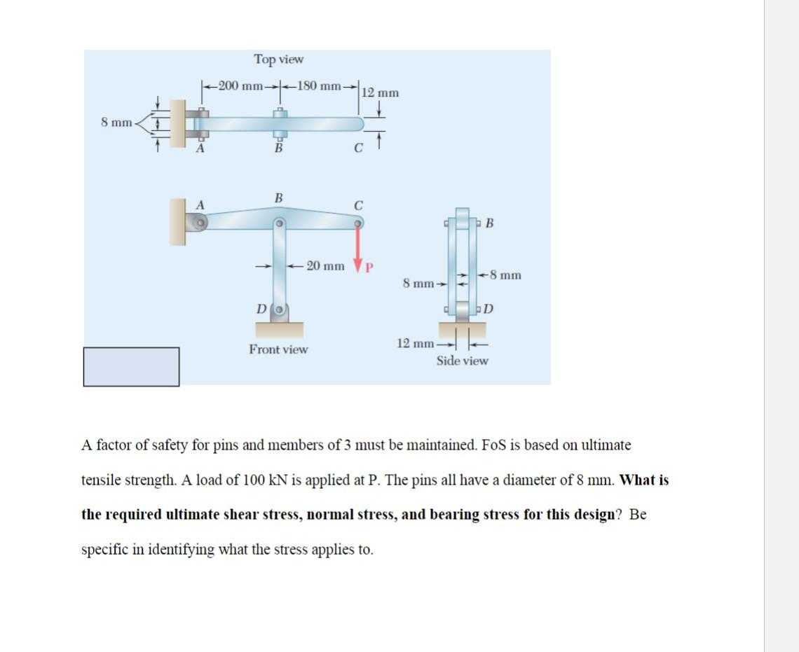 Solved A factor of safety for pins and members of 3 must be | Chegg.com