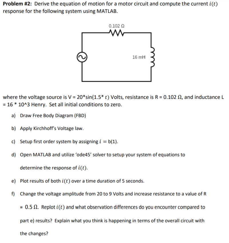 Solved Problem #2: Derive the equation of motion for a motor | Chegg.com