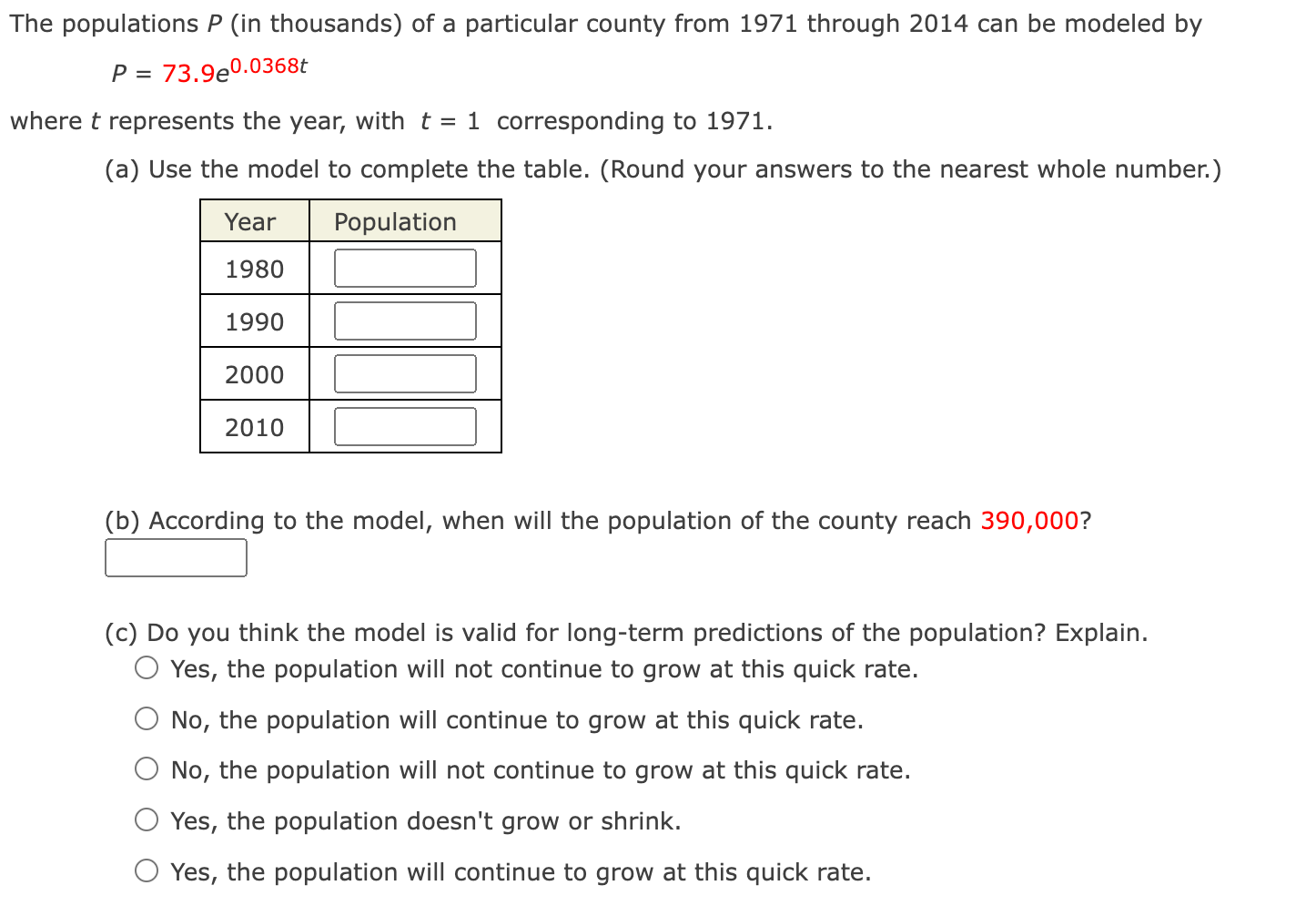 Solved The populations P (in thousands) of a particular | Chegg.com