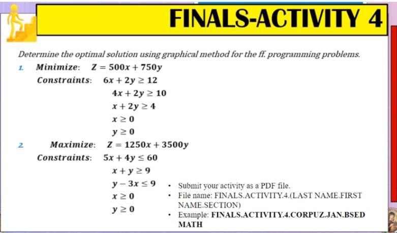 Solved FINALS-ACTIVITY 4 Determine the optimal solution | Chegg.com