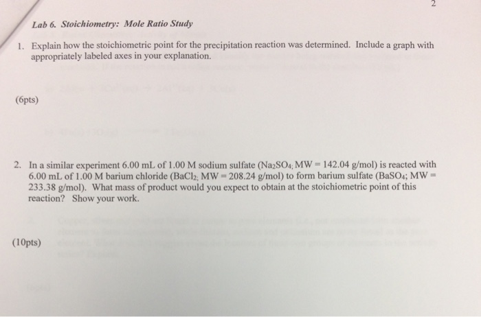 Solved Lab 6. Stoichiometry: Mole Ratio Study Explain how | Chegg.com