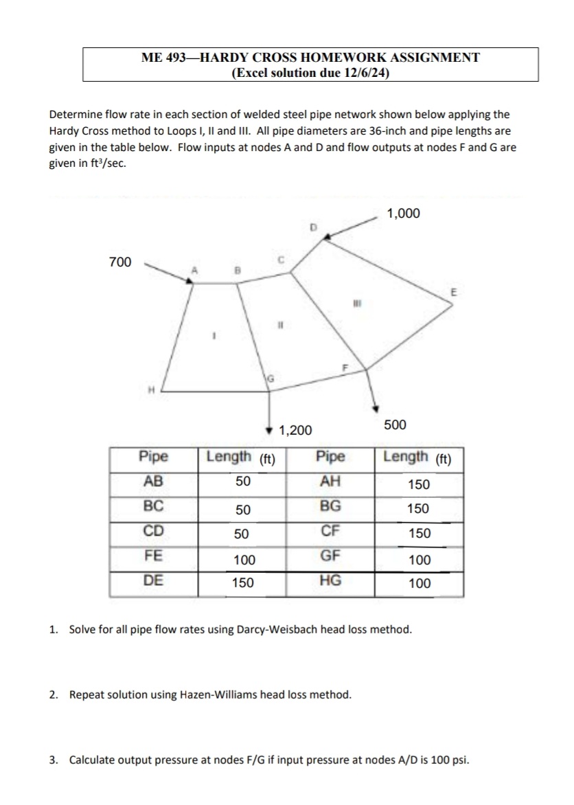 Solved Using Microsoft Excel,Determine flow rate in each | Chegg.com