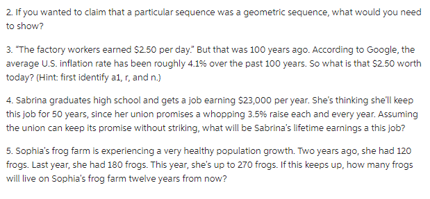 Solved 2. If you wanted to claim that a particular sequence | Chegg.com