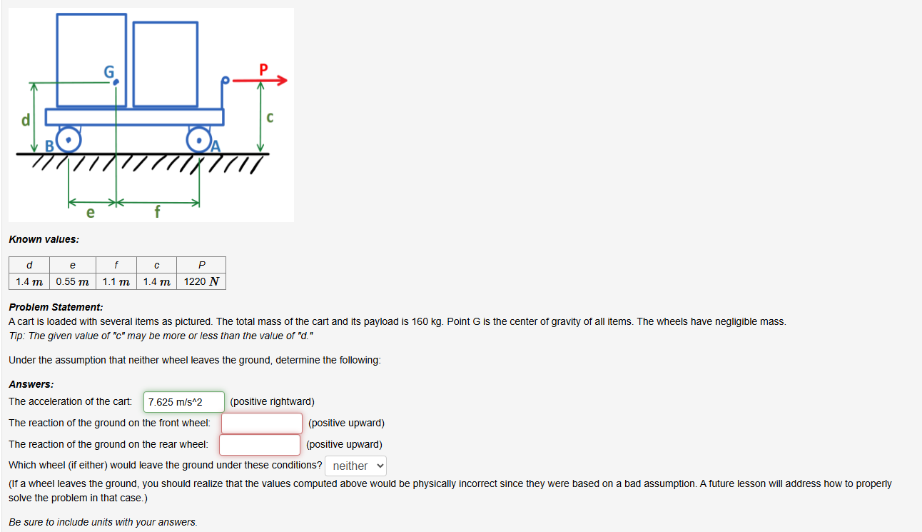 Solved Known values:Problem Statement:A cart is loaded with | Chegg.com