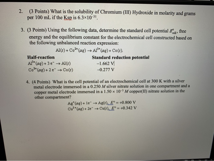 Solved (3 Points) What is the solubility of Chromium (III) | Chegg.com
