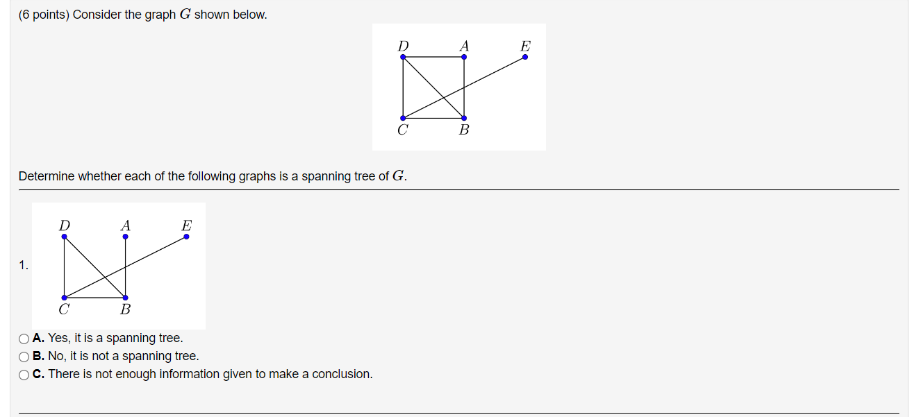 Solved (6 points) Consider the graph G shown below. | Chegg.com