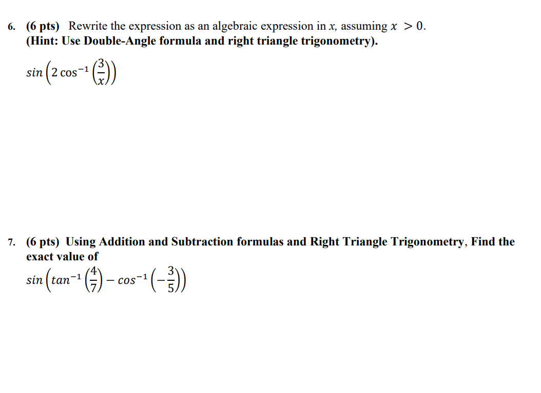 Solved 6.Rewrite the expression as an algebraic expression - | Chegg.com