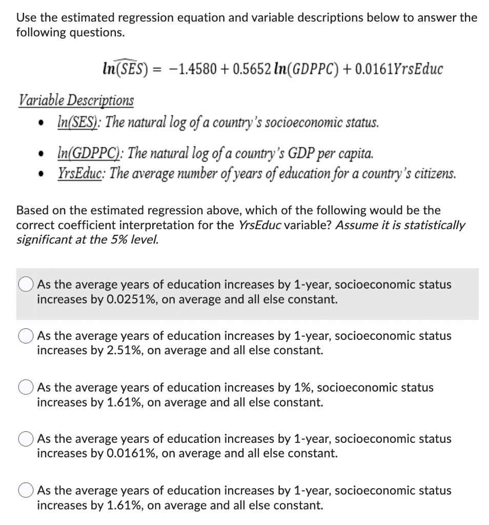 Solved Use the estimated regression equation and variable | Chegg.com