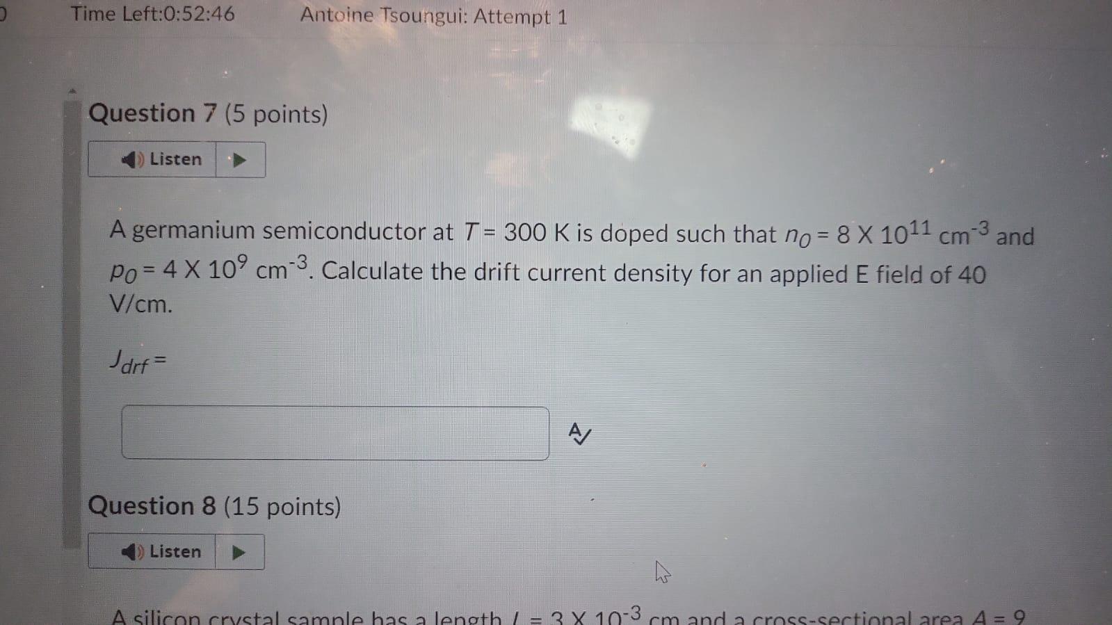 Solved Consider a silicon semiconductor at T=300 K. | Chegg.com