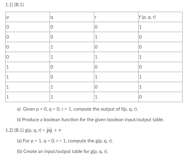 1.1) (B.1) a) Given p=0,q=0,r=1, compute the output | Chegg.com