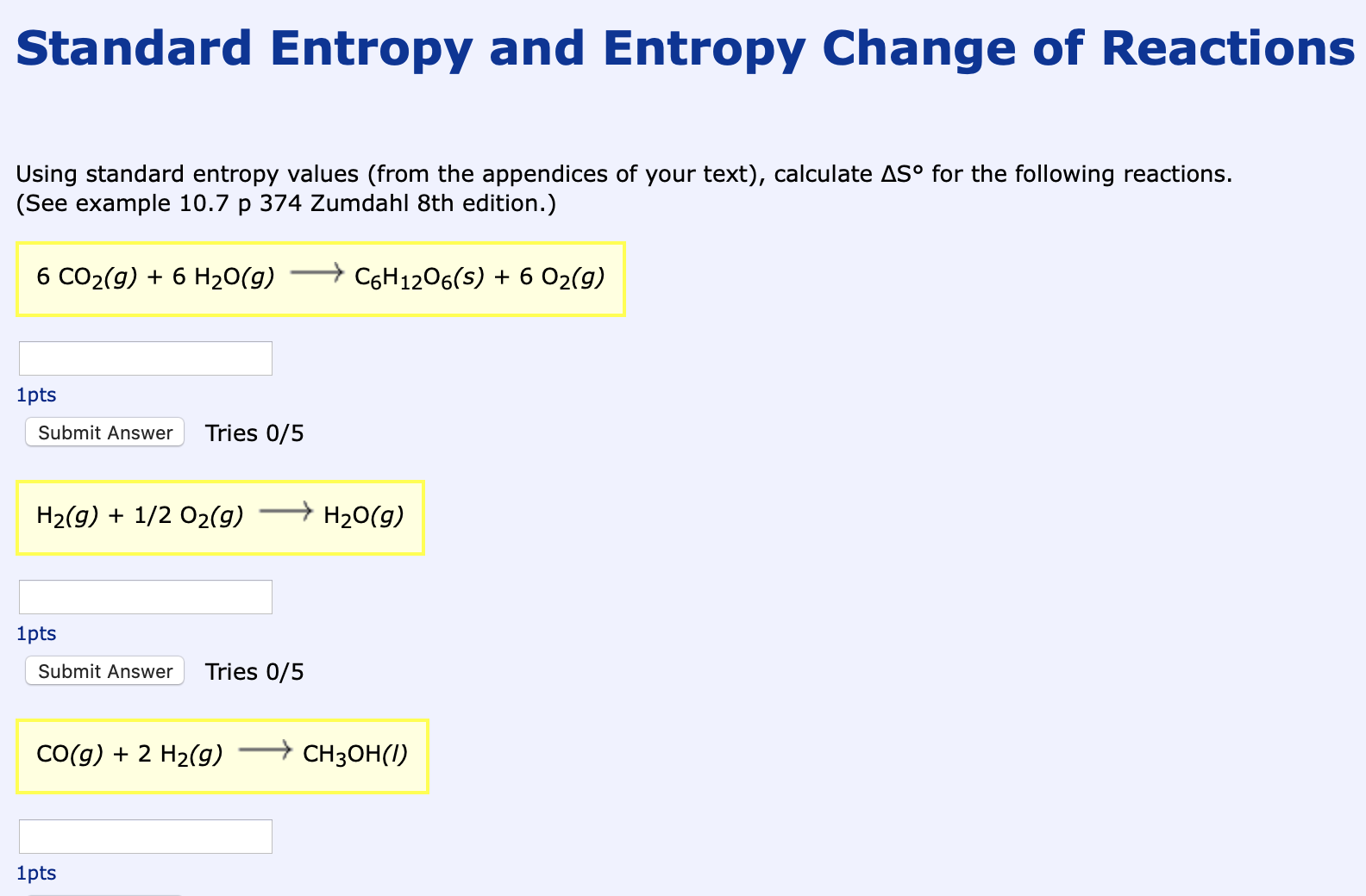 Solved Standard Entropy and Entropy Change of Reactions | Chegg.com