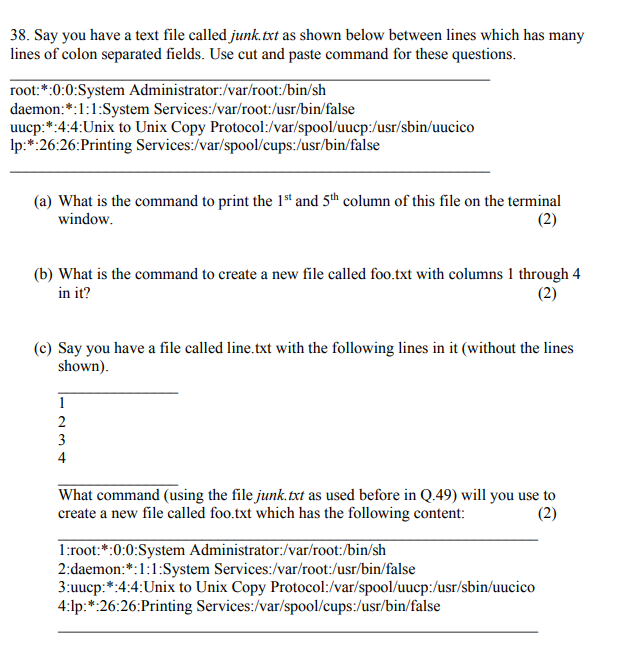Solved 38. Say you have a text file called junk.txt as shown | Chegg.com