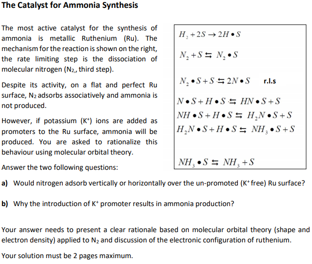 The Catalyst for Ammonia Synthesis The most active | Chegg.com
