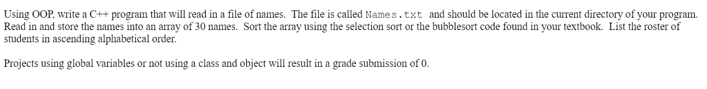 Solved Using OOP, write a C++ program that will read in a | Chegg.com