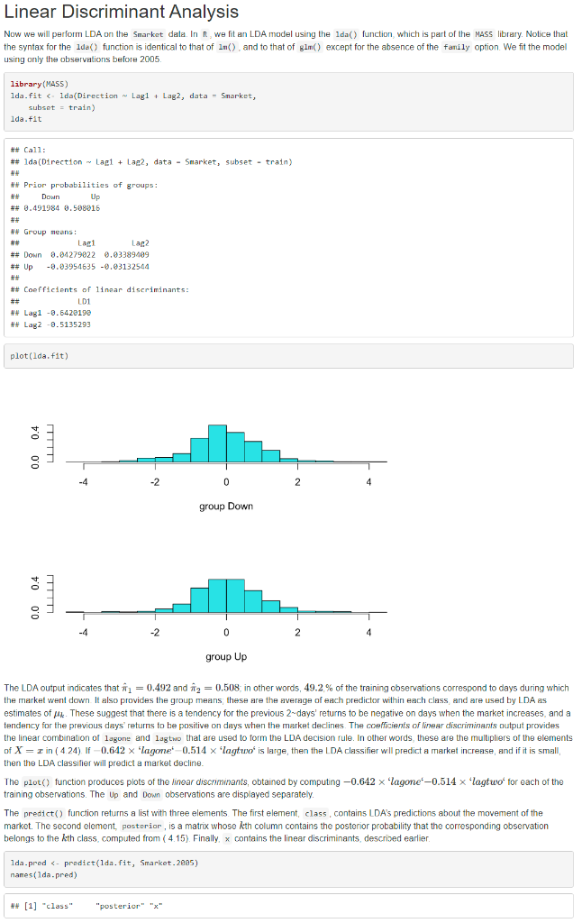 Solved 4.7.3 Linear Discriminant Analysis Submit: the | Chegg.com