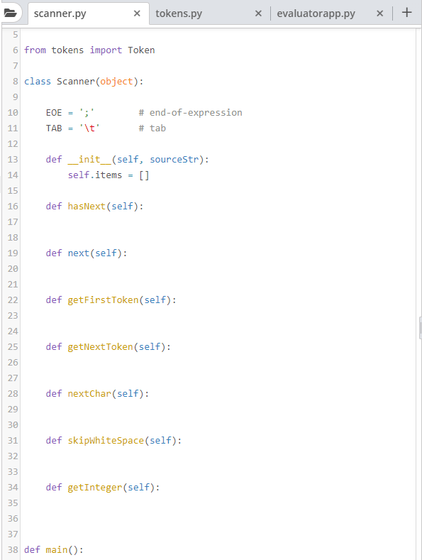 scanner.py х tokens.py x evaluatorapp.py x + 5 6 from | Chegg.com