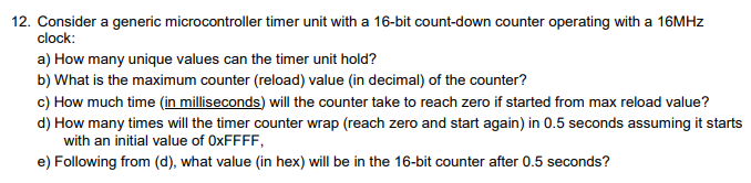 Solved 12 Consider A Generic Microcontroller Timer Unit 