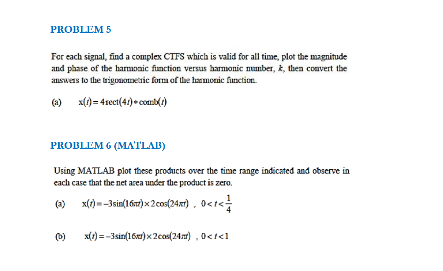 Solved Problem 5 For Each Signal Find A Complex Ctfs Which 