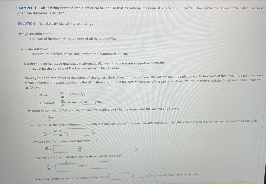Solved XAMPLE 1 Air is being pumped into a spherical balloon | Chegg.com