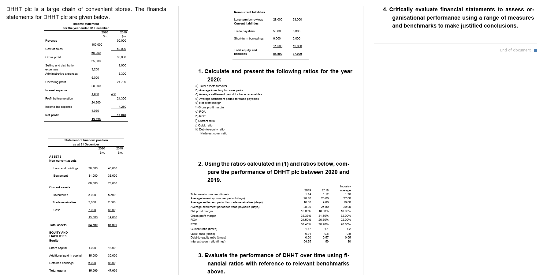 Solved DHHT plc is a large chain of convenient stores. The | Chegg.com