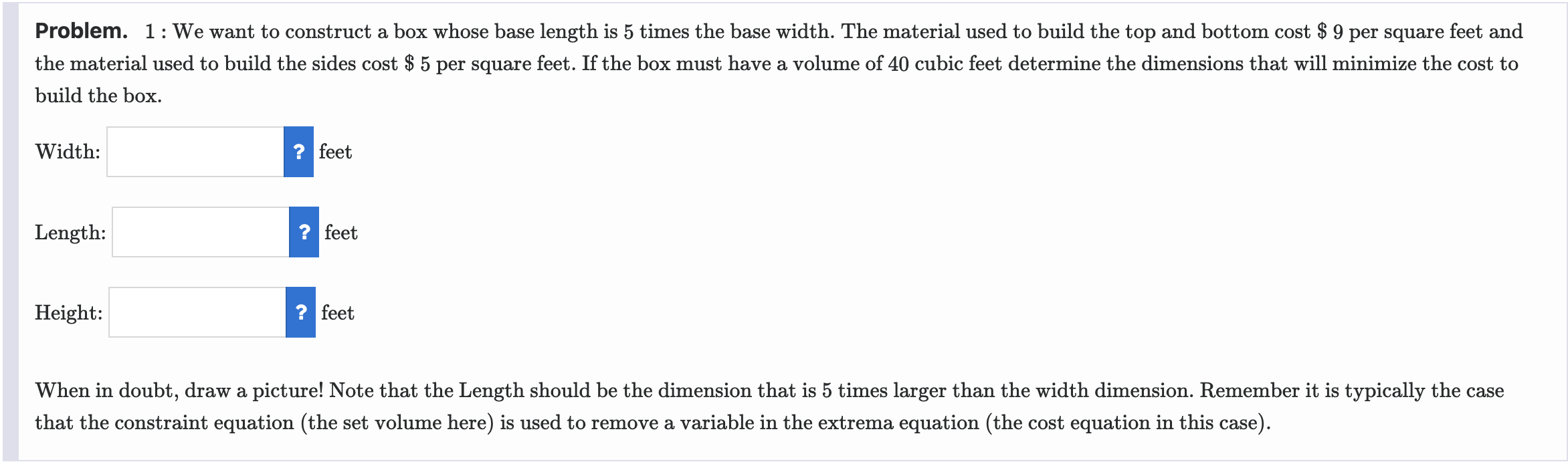 Solved Problem. 1 : We want to construct a box whose base | Chegg.com