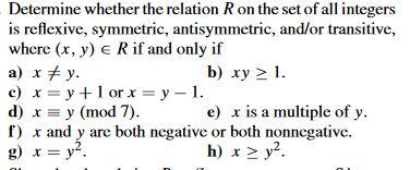 Solved Determine whether the relation R on the set of all | Chegg.com