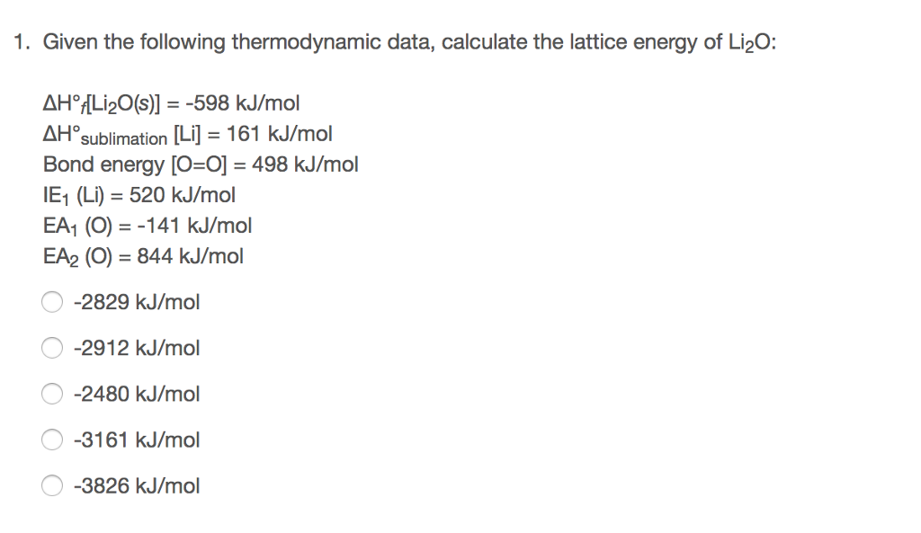 Solved 1. Given the following thermodynamic data, calculate | Chegg.com