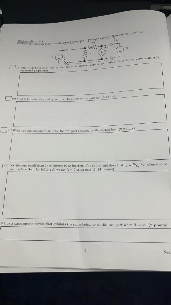 Solved Problem 3 /14) Consider the following 2-port circuit | Chegg.com