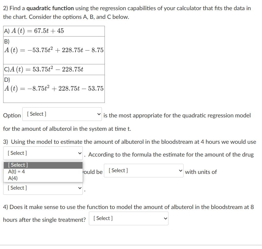 2) Find a quadratic function using the regression | Chegg.com
