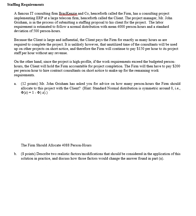 Solved Staffing Requirements A famous IT consulting firm | Chegg.com