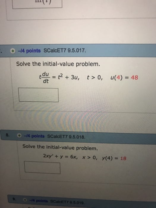 Solved -14 points SCalcET7 9.5.017. Solve the initial-value | Chegg.com