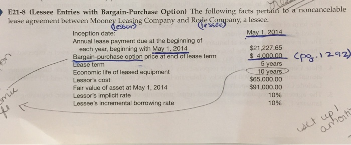 Solved E21-8 (Lessee Entries with Bargain-Purchase option) | Chegg.com
